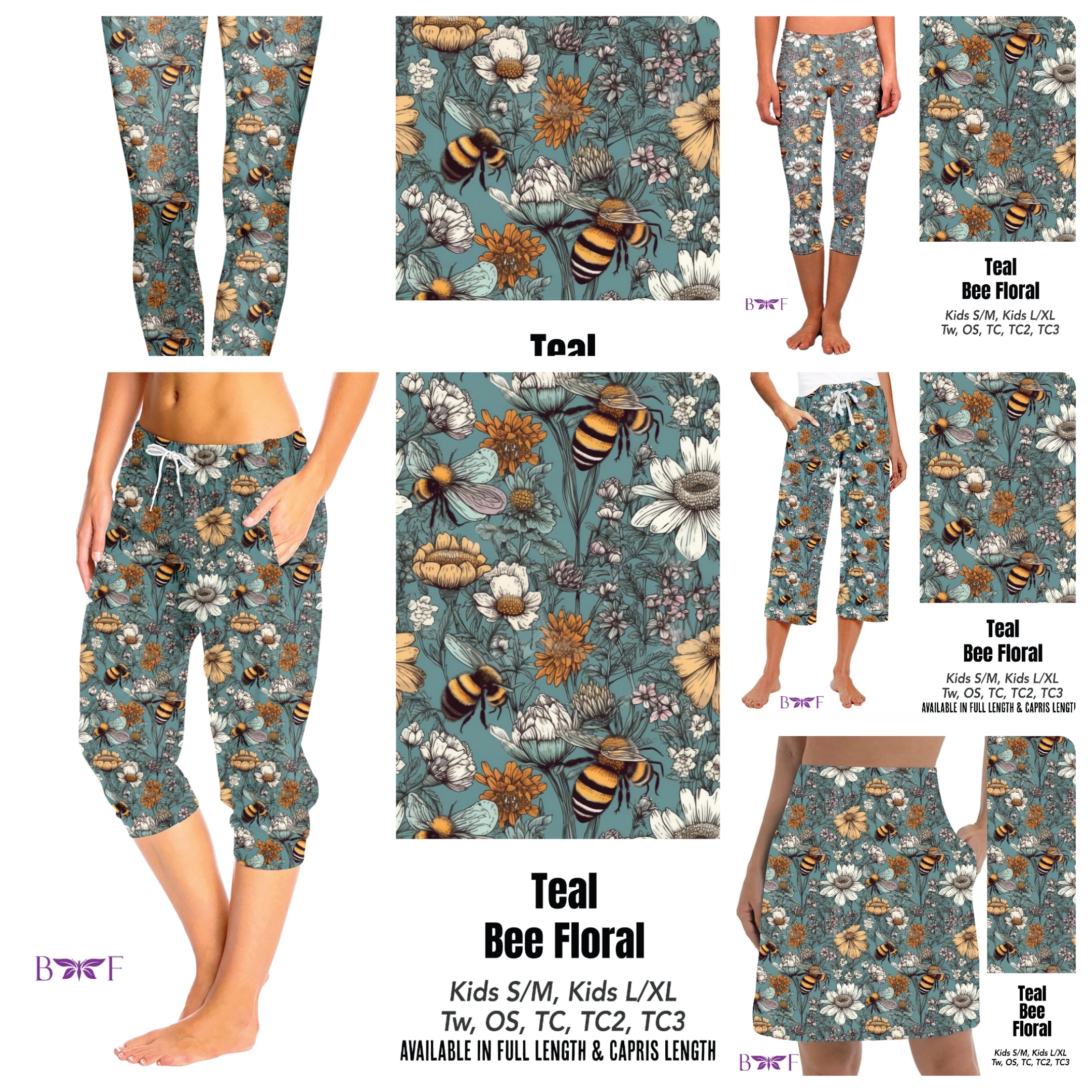 Teal Bee Floral capris with pockets – Brylah Fashions Wholesale