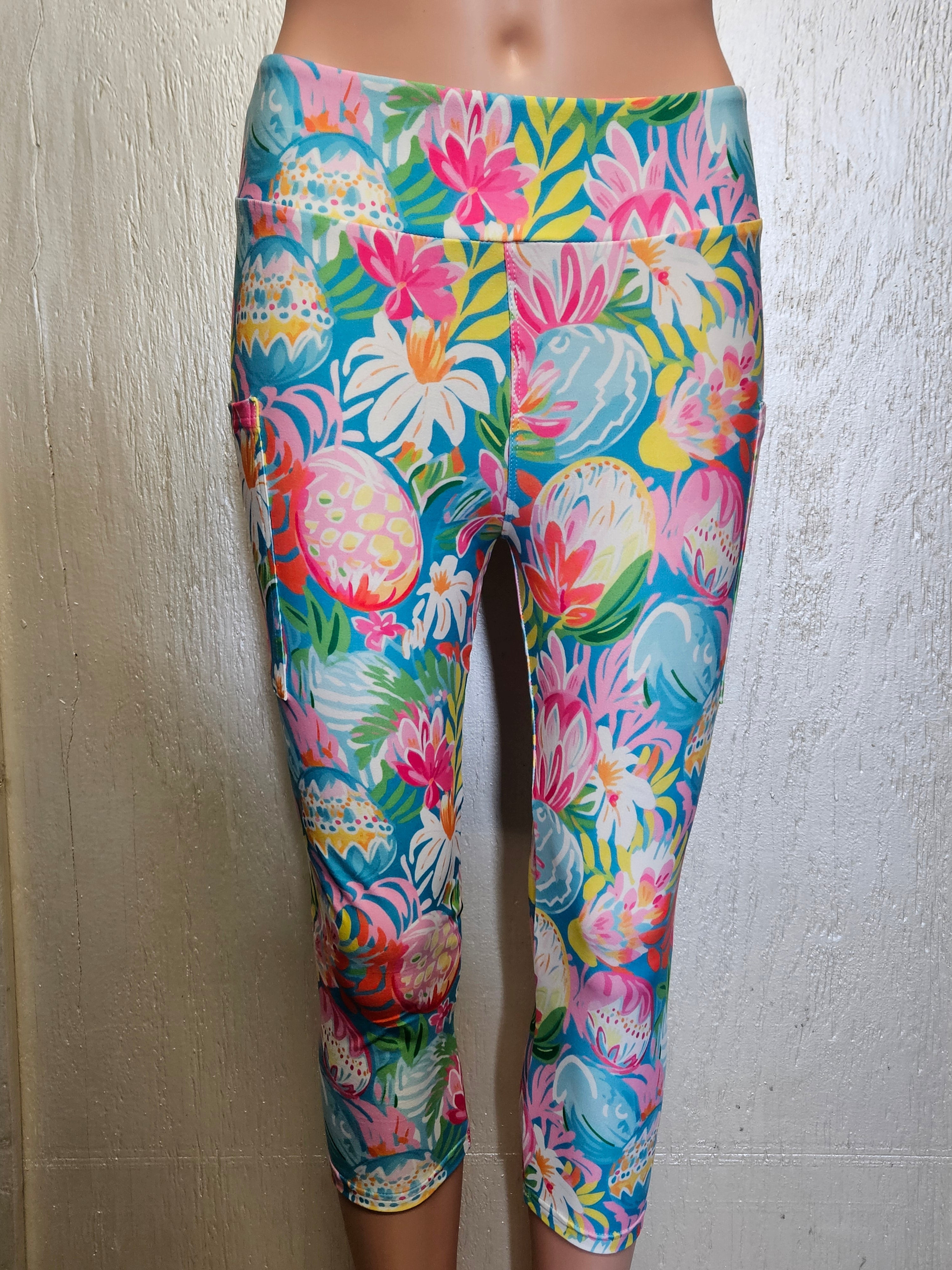 Easter Drawing Eggs capris with pockets – Brylah Fashions Wholesale