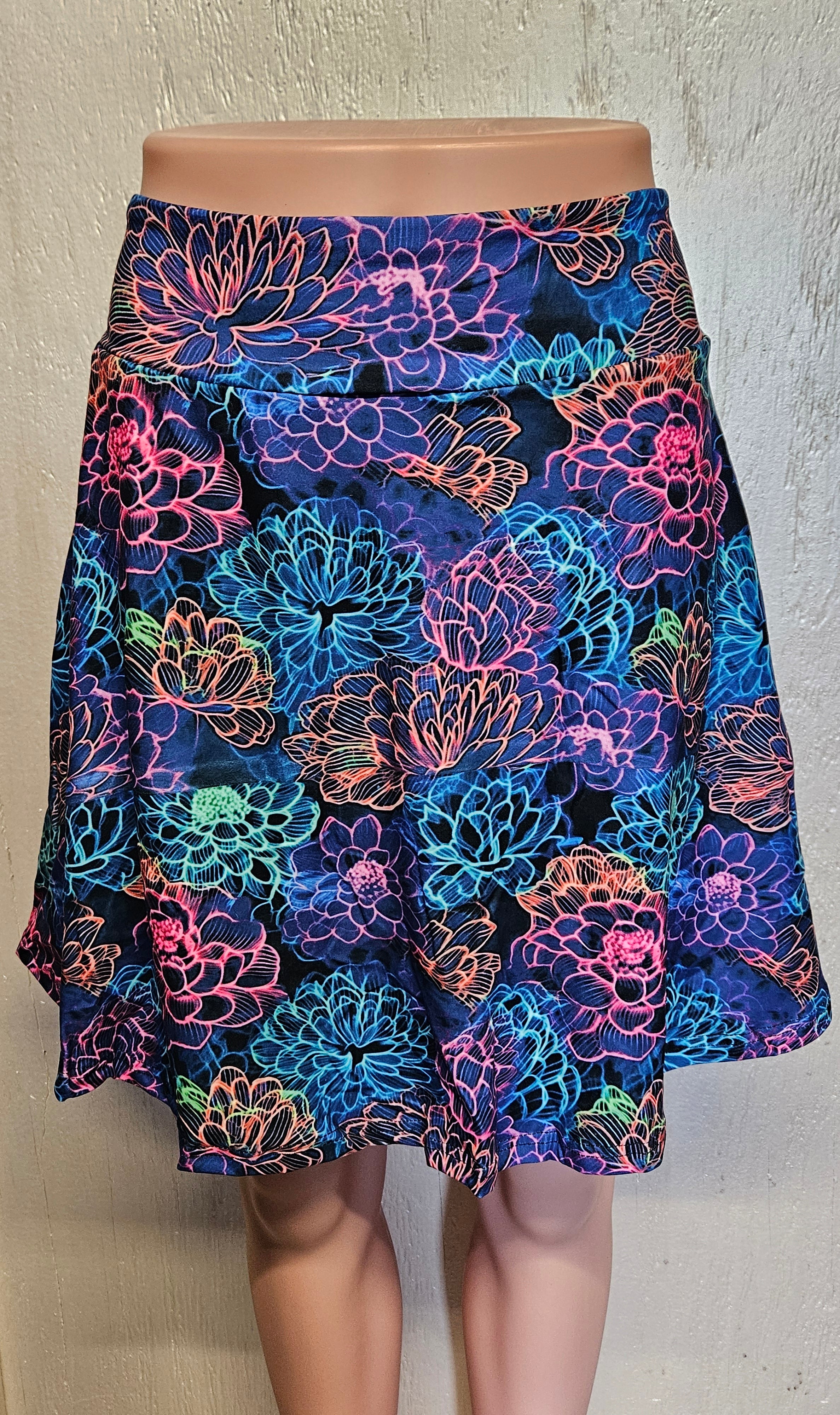 Neon Peony Doodle capris, skirted capris, and skorts with pockets ...